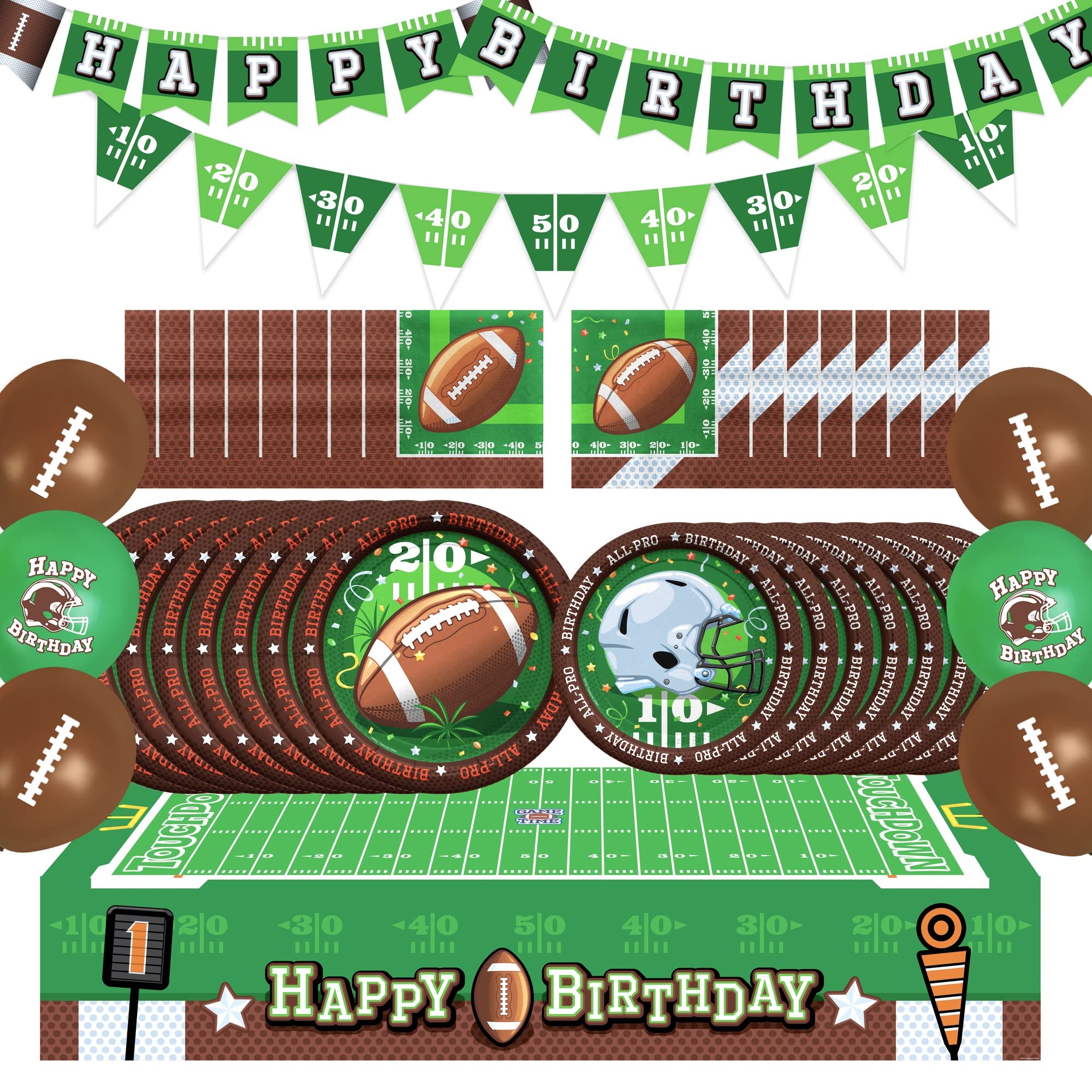 Treasures Gifted Birthday Football Party Decorations - Serves 24 Guests - Complete Set of Football Party Supplies - Football Decorations, Football Party Tablecloth, Football Plates & More!