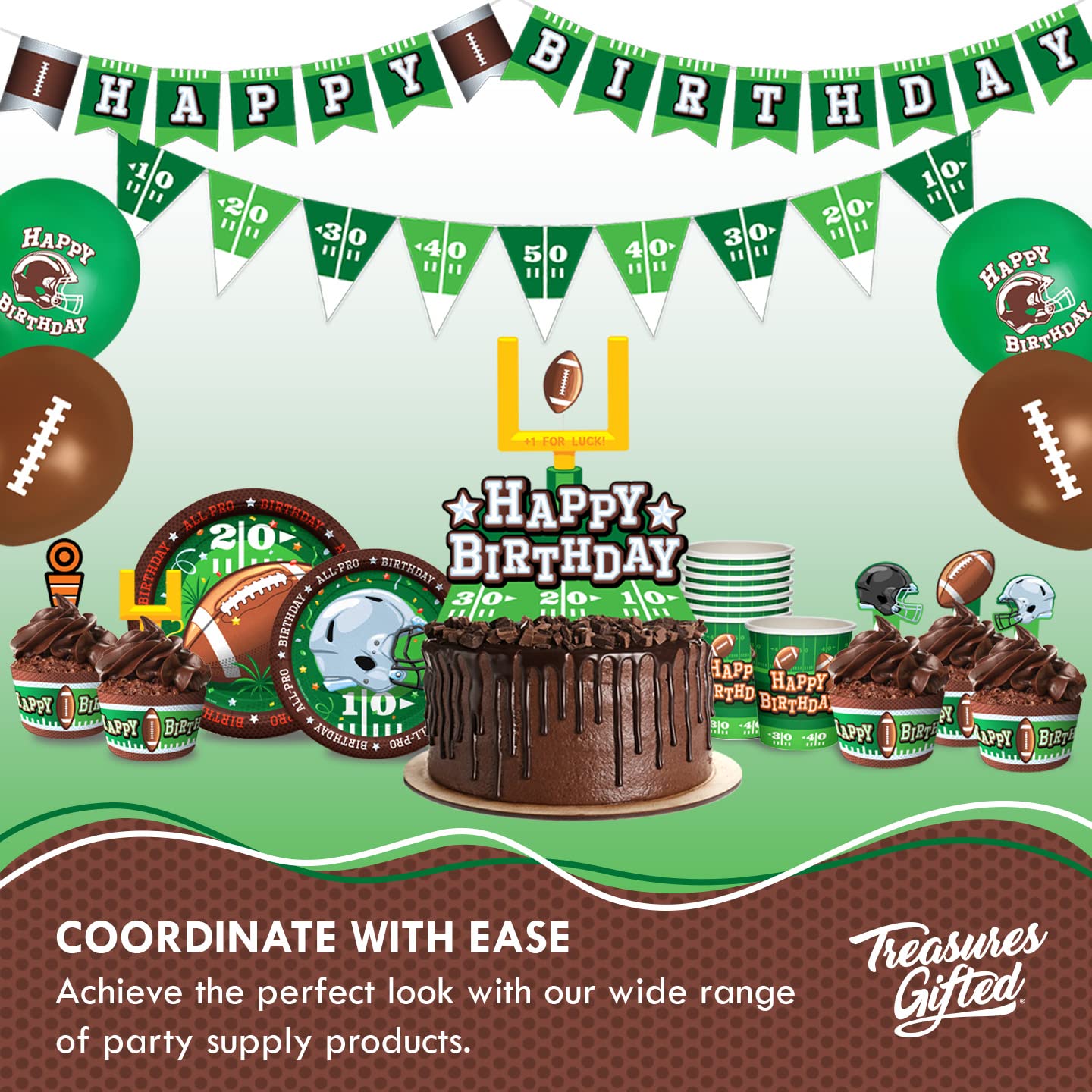 Treasures Gifted Birthday Football Party Decorations - Serves 24 Guests - Complete Set of Football Party Supplies - Football Decorations, Football Party Tablecloth, Football Plates & More!