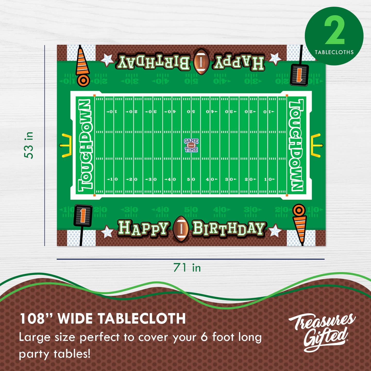 Treasures Gifted Birthday Football Party Decorations - Serves 24 Guests - Complete Set of Football Party Supplies - Football Decorations, Football Party Tablecloth, Football Plates & More!