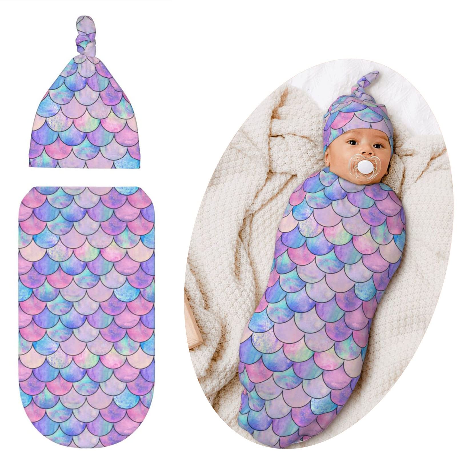 Jarverce Swaddling Blanket for Baby, Soft Sleeping Bag, Sack for Newborn Boys Girls, Unisex Baby Stuff, Mermaid