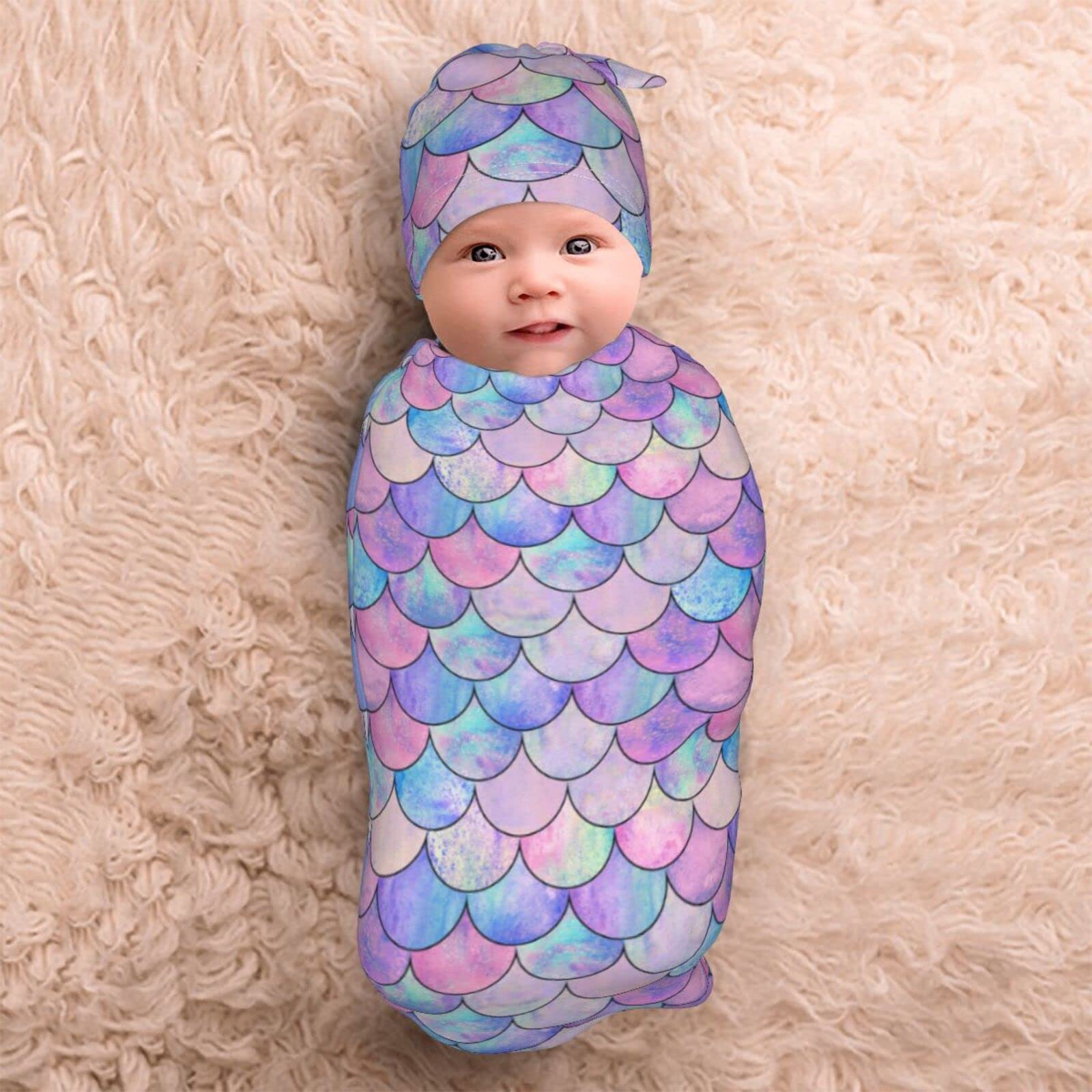 Jarverce Swaddling Blanket for Baby, Soft Sleeping Bag, Sack for Newborn Boys Girls, Unisex Baby Stuff, Mermaid