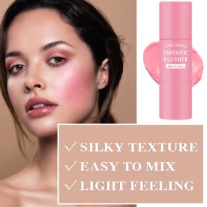 Waterproof Multi Cream Blush Stick with brush,Lightweight,Long-lasting,Easy To Use,2 in 1 Multi Stick Blush for Cheeks & Lip Tint & Eyeshadow Makeup,Suitable for All Skin (#01 Milk Tea Pink)