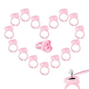 100PCS Disposable Glue Rings for Eyelash Extensions - Heart-Shaped Lash Fan Blossom Supplies with Storage Box - Perfect for Professional Beauty Salons and Individual Lash Techs - Pink