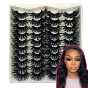 25mm lashes mink fluffy long 20 pairs dramatic 3d mink lashes pack, reusable 5d thick long 25 mm false mink eyelashes bulk