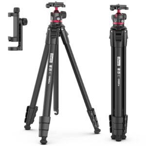 ulanzi mt-55 travel camera tripod stand, 62.2 inch video heavy duty tripod mount for sony nikon canon fuji dslr camera, w smartphone clamp - ombra