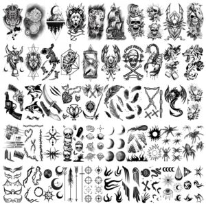 cerlaza 112 sheets custom temporary tattoos for men, temporary tattoos adult small fake tattoos for neck arm finger, tatuajes temporales men tiger wolf lion dragon tattoo stickers