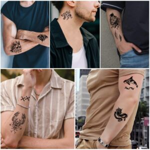 Cerlaza 112 Sheets Custom Temporary Tattoos for Men, Temporary Tattoos Adult Small Fake Tattoos for Neck Arm Finger, Tatuajes Temporales Men Tiger Wolf Lion Dragon Tattoo Stickers