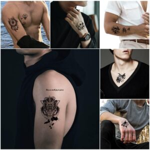 Cerlaza 112 Sheets Custom Temporary Tattoos for Men, Temporary Tattoos Adult Small Fake Tattoos for Neck Arm Finger, Tatuajes Temporales Men Tiger Wolf Lion Dragon Tattoo Stickers