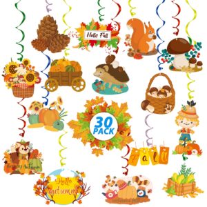 pumpkin fall maple leaf hanging swirls, 30pack autumn party supplies decor kit, thanksgiving halloween birthday party supplies, little pumpkin foil hanging for home, office, classroom decorations