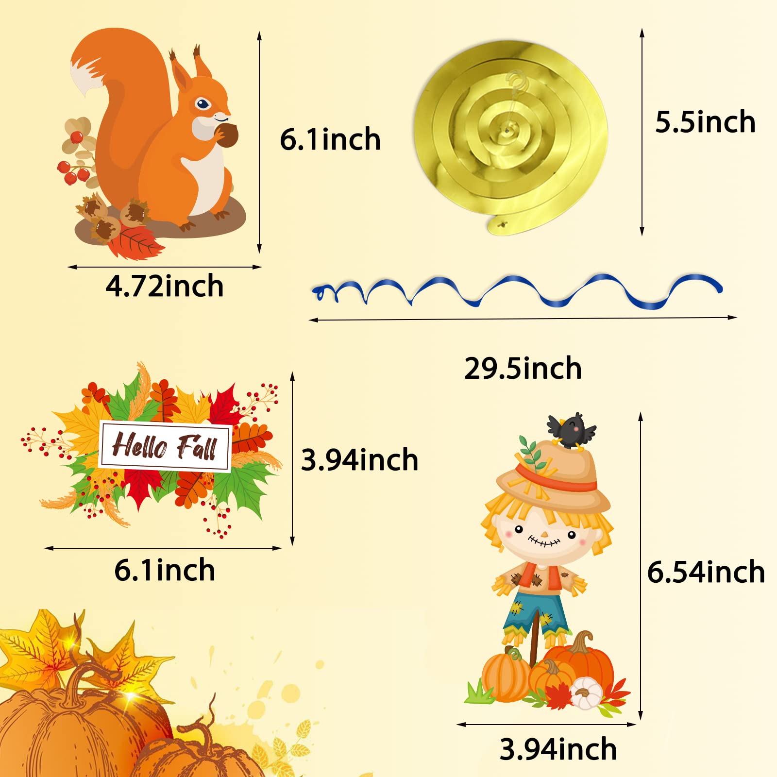 Pumpkin Fall Maple Leaf Hanging Swirls, 30Pack Autumn Party Supplies Decor Kit, Thanksgiving Halloween Birthday Party Supplies, Little Pumpkin Foil Hanging for Home, Office, Classroom Decorations