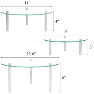 Hacaroa 3 Pcs Tempered Glass Cupcake Stands, 9,11,12.6 Inch Round Food Display Stand Clear Retail Risers for Cakes, Desserts, Pastries, Appetizers