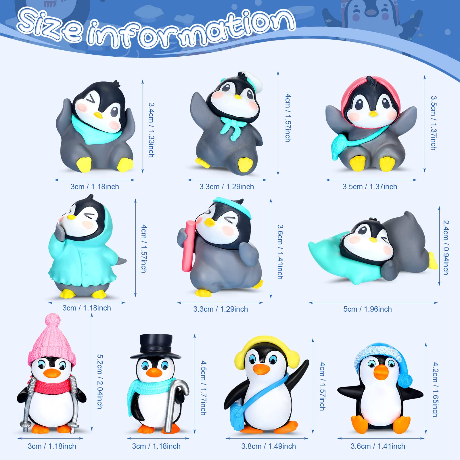 Macarrie 30 Pcs Penguin Figurines Cute Penguin Characters Toys Mini Penguin Figurines Collection Playset Mini Cartoon Penguin Cake Topper Winter Penguin Figurines Cake Decoration for Boy Girl(Vivid)