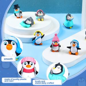 Macarrie 30 Pcs Penguin Figurines Cute Penguin Characters Toys Mini Penguin Figurines Collection Playset Mini Cartoon Penguin Cake Topper Winter Penguin Figurines Cake Decoration for Boy Girl(Vivid)