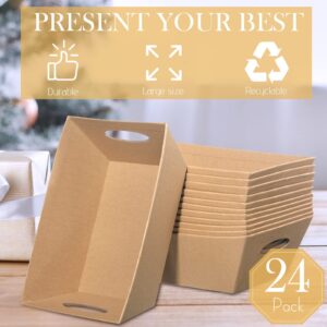 24 Pcs Basket for Gifts 9.8 x 6.5 Inch Christmas Treat Boxes Empty Sturdy Cardboard Trays with Handles Bulk Gift Basket Market Tray Favor for Gift Giving Christmas Decorations(Tan)