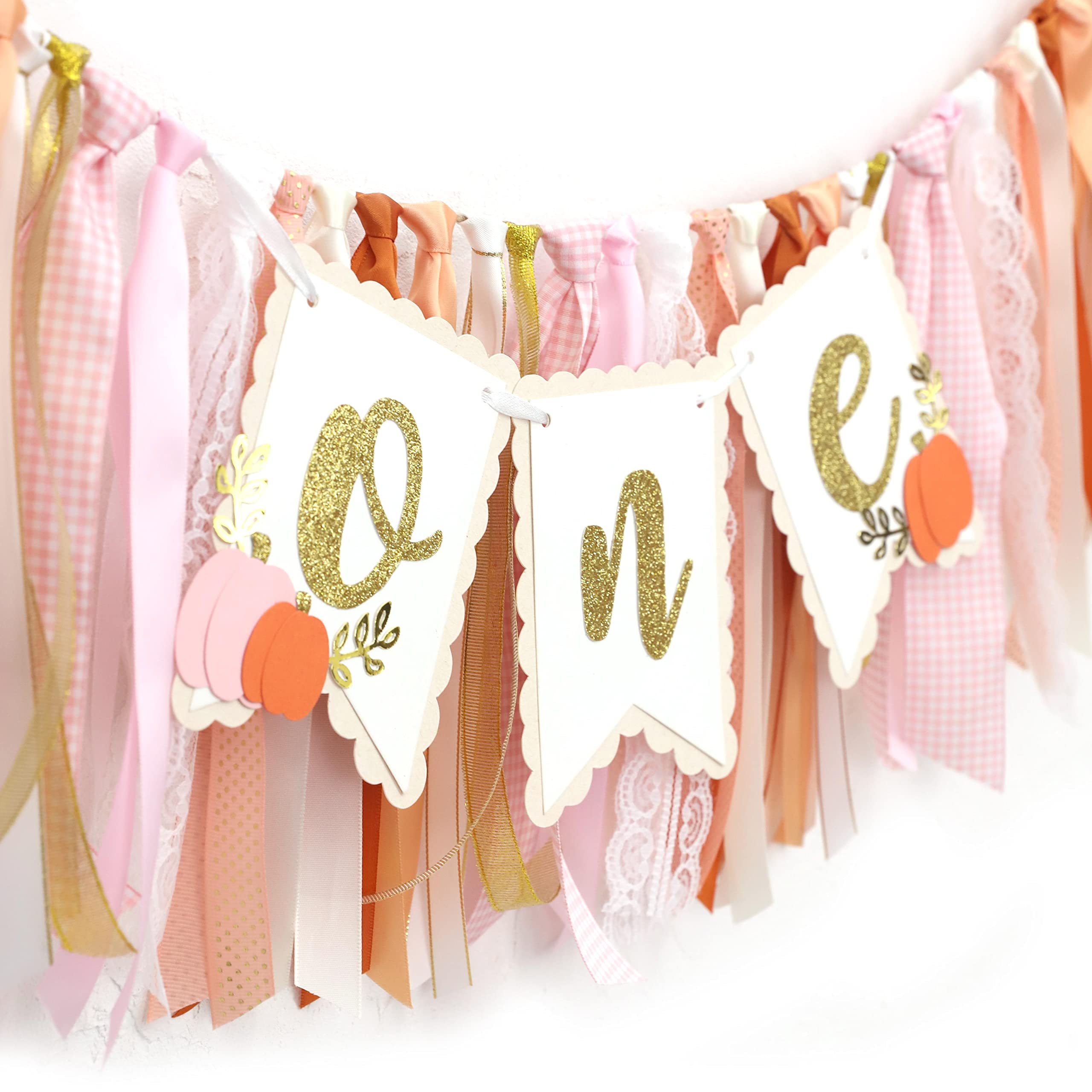 Pumpkin High Chair Banner for 1st Birthday - Little Pumpkin Banner, Pumpkin Birthday Party Decorations, Pink Orange Ribbon High Chair Banner, Cake Smash Props