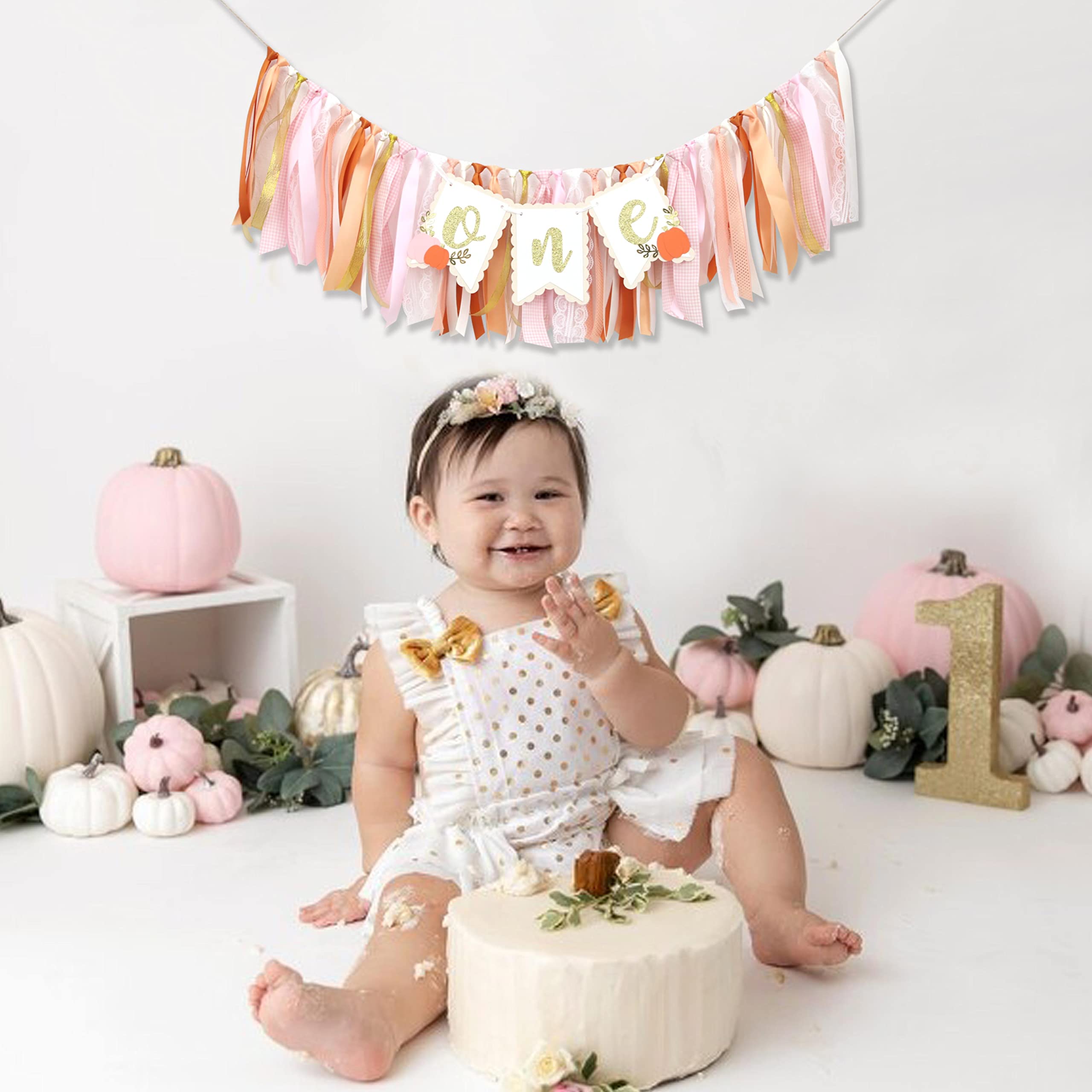 Pumpkin High Chair Banner for 1st Birthday - Little Pumpkin Banner, Pumpkin Birthday Party Decorations, Pink Orange Ribbon High Chair Banner, Cake Smash Props