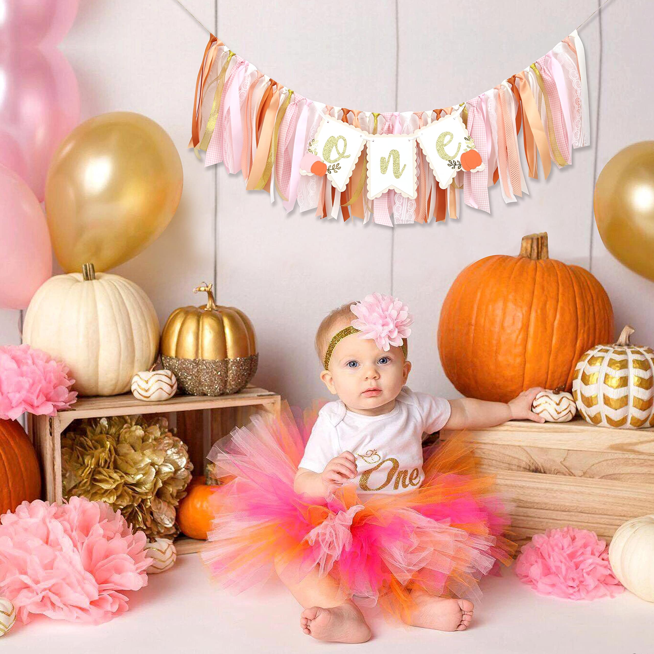 Pumpkin High Chair Banner for 1st Birthday - Little Pumpkin Banner, Pumpkin Birthday Party Decorations, Pink Orange Ribbon High Chair Banner, Cake Smash Props