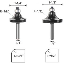 Sinoprotools 6pcs Roundover Router Bits Set 1/4 Shank, with 6 Bearings 3/8" Corner Round Over Router Bits, Carbide Roundover Bits for Rounding Edge Forming (Radius 1/16" 1/8" 3/16" 1/4" 3/8" 1/2")