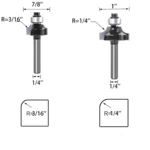 Sinoprotools 6pcs Roundover Router Bits Set 1/4 Shank, with 6 Bearings 3/8" Corner Round Over Router Bits, Carbide Roundover Bits for Rounding Edge Forming (Radius 1/16" 1/8" 3/16" 1/4" 3/8" 1/2")