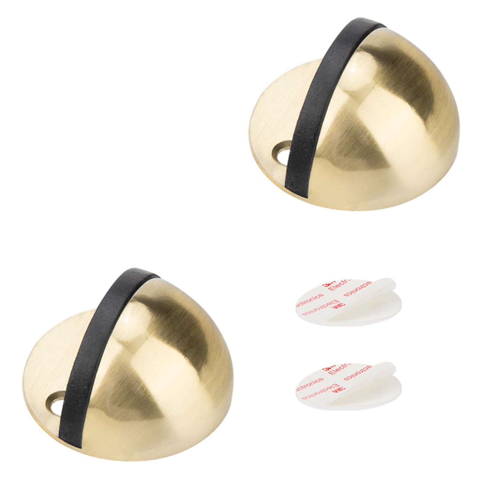 LemonHo 2 Pack Drill-Free Floor Mounted Door Stoppers 3M Adhesive Tapes/Screw in Door Stopper Wall Protectors with Black Rubber Bumper Tips, Ground Doorstops for Bedroom Shower Office, Gold