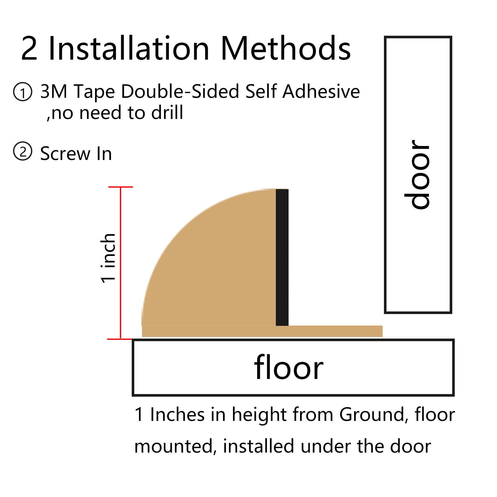 LemonHo 2 Pack Drill-Free Floor Mounted Door Stoppers 3M Adhesive Tapes/Screw in Door Stopper Wall Protectors with Black Rubber Bumper Tips, Ground Doorstops for Bedroom Shower Office, Gold