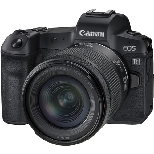 Canon EOS R Mirrorless Camera with 24-105mm f/4-7.1 Lens (3075C032) + 64GB Memory Card + Bag + Card Reader + Flex Tripod + Hand Strap + Memory Wallet + Cap Keeper + Cleaning Kit (Renewed)