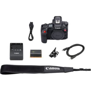 Canon EOS R5 C Mirrorless Cinema Camera (5077C002) + Canon 16mm Lens (5051C002) + Sony 64GB Tough SD Card + Filter Kit + Bag + Charger + LPE6 Battery + Telephoto Lens + Card Reader + More (Renewed)