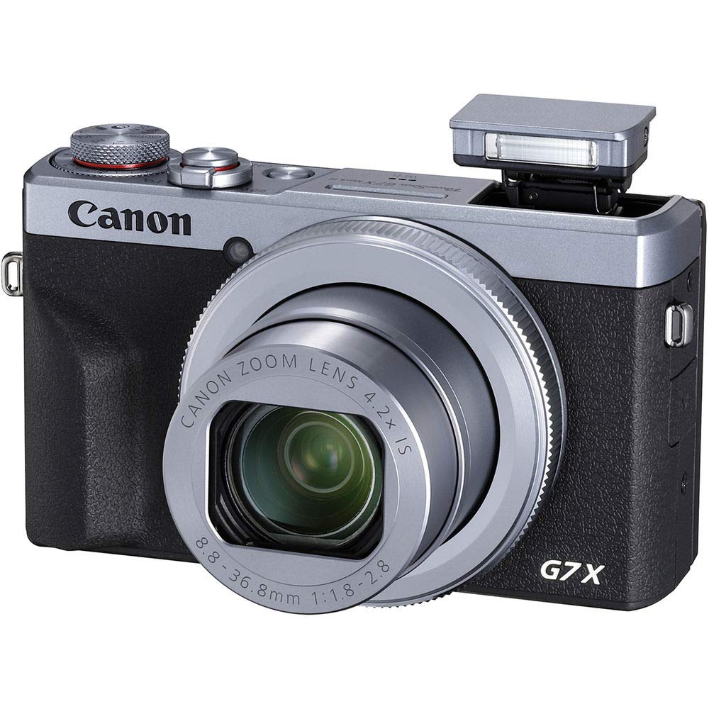 Canon PowerShot G7 X Mark III Digital Camera (Silver) (3638C001) + 2 x 64GB Memory Card + 2 x NB13L Battery + Card Reader + LED Light + Corel Photo Software + HDMI Cable + Case + More (Renewed)