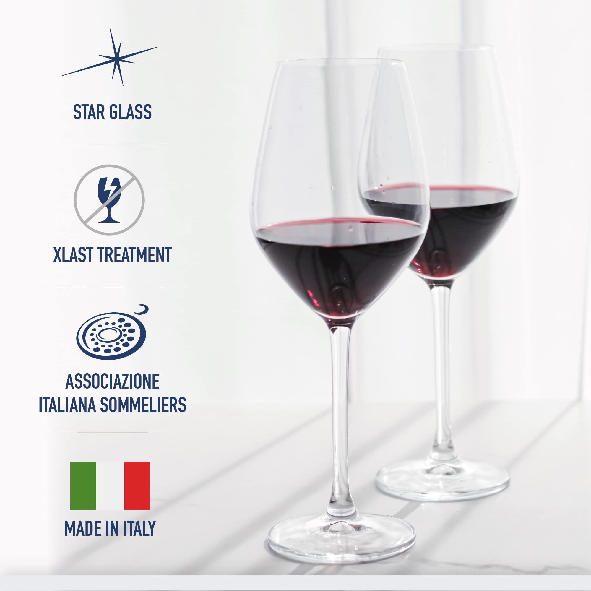 Bormioli Rocco Inalto Tre Sensi Collection Set Of 4 Premium Wine Glasses, Made From Crystal Clear Star Glass, Made In Italy. (18.5 Oz.)