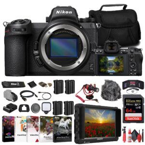 nikon z7 ii mirrorless camera (1653) + 4k monitor + 64gb memory card + bag + 3 x en-el15c battery + card reader + led light + corel photo software + rode compact mic + flex tripod + more (renewed)