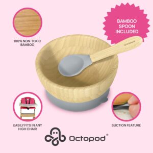 Abiie Octopod Bamboo Dish - Fun Kids Bowls for 4 months and up, Bamboo Suction Bowl, High-Chair Bamboo Baby Bowls, Mess-Free Toddler Suction Bowls, Ergonomic Baby Feeding Supplies, 5.7 x 3 x 5.7 in