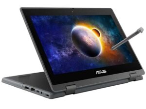 asus br1100 laptop 11.6" hd anti-glare touchscreen display intel celeron n4500 4gb ram 128gb storage dual cam windows 10 pro dark grey stylus included