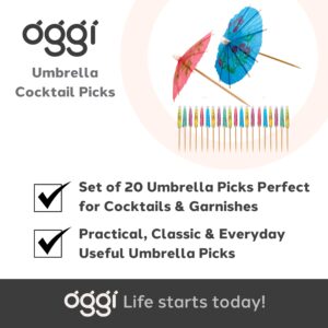 OGGI Cocktail Umbrellas for Drinks 20 pcs - Drink Umbrellas Cocktail Picks, Paper Drink Umbrellas, Mini Drink Umbrellas Toothpicks for Cocktails, 4.25" / 11cm