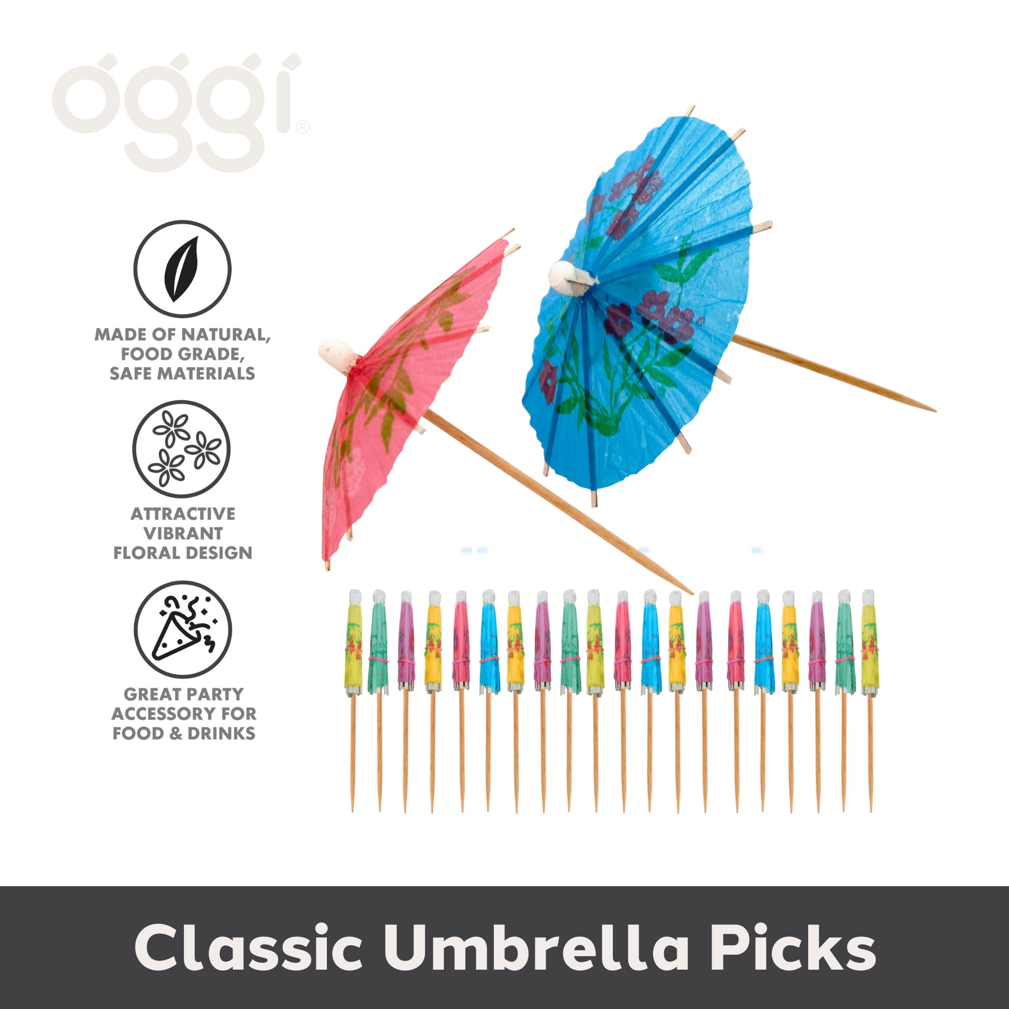 OGGI Cocktail Umbrellas for Drinks 20 pcs - Drink Umbrellas Cocktail Picks, Paper Drink Umbrellas, Mini Drink Umbrellas Toothpicks for Cocktails, 4.25" / 11cm