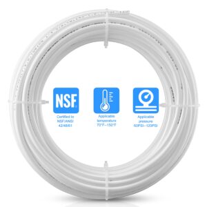 30FT 1/4 Inch O.D.RO Water Tubing,NSF Certified Pipe for RO(Reverse Osmosis) Water Purifier Filter System,BPA free Flexible Plastic Hose(white)