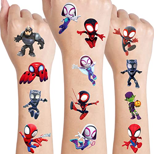 Spidey Birthday Party Supplies, 34Pcs Temporary Tattoos Party Favors Gifts, Removable Fake Tattoo Stickers for Goody Bag Treat Bag Stuff for Spidey and His Amazing Friends Birthday Decorations