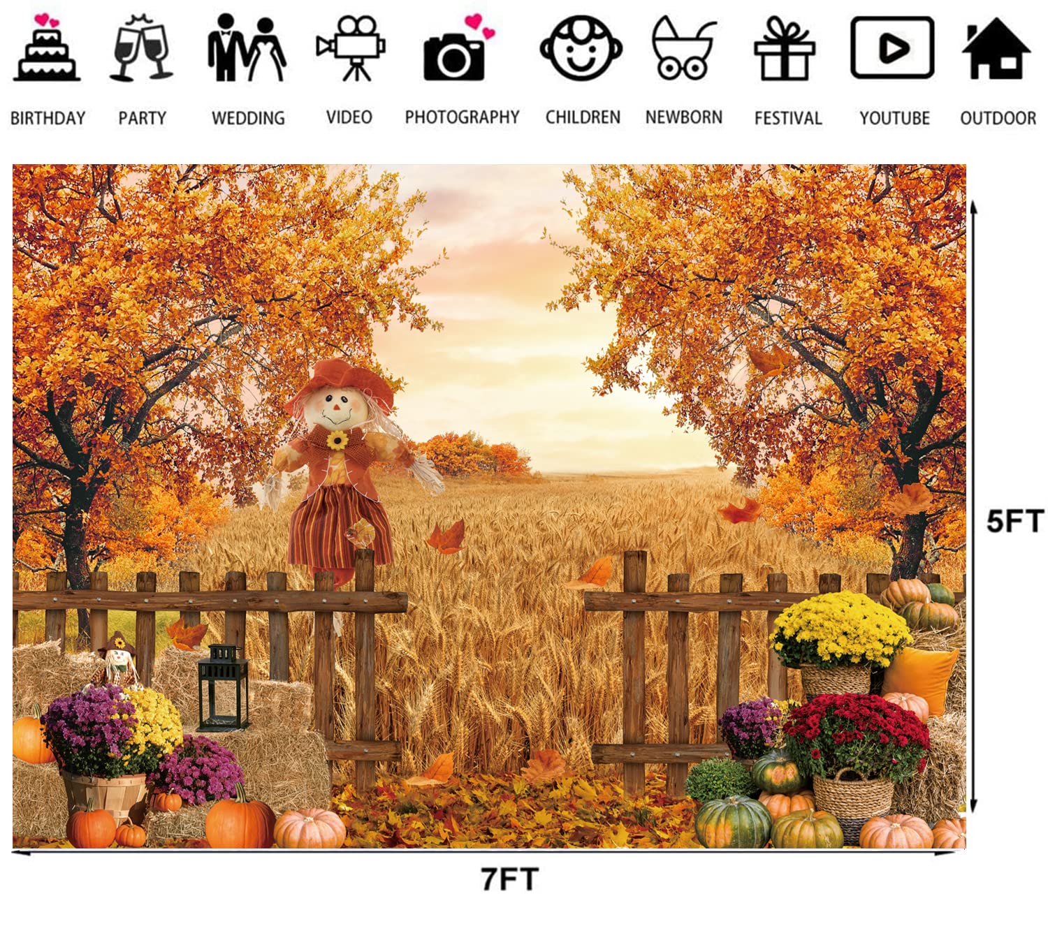 LTLYH 7x5ft Autumn Backdrop Fall Forest Theme Banner Photo Backdrops Thanksgiving Harvest Season Party Banner Decor Photoshoot Backdrops 201