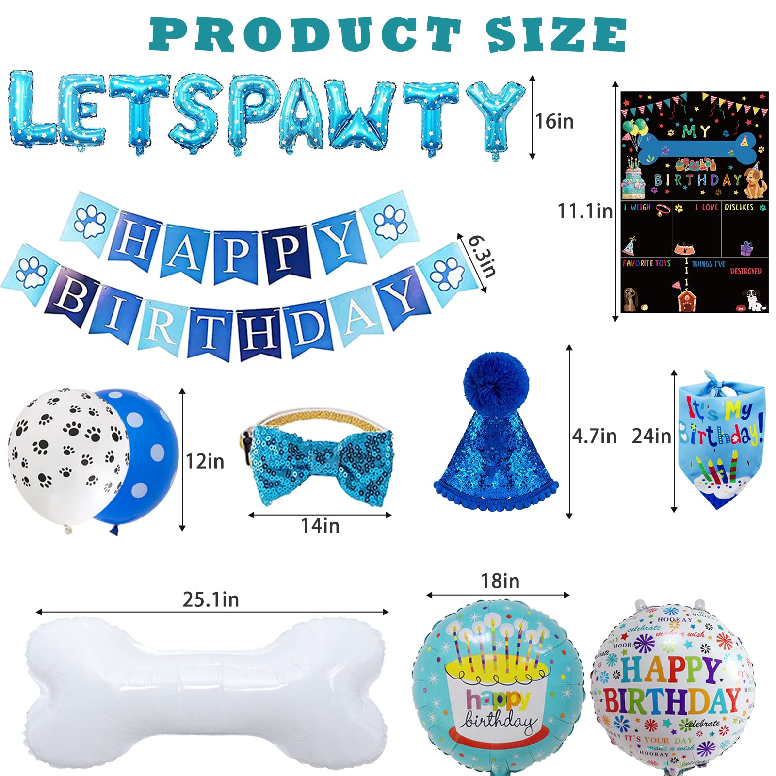 Dog Birthday Party Supplies Dog Birthday Party Decorations Boy with Dog Party Hat Lets Pawty Balloons Banner Dog Bandana Bowtie Cake Topper for Lets Pawty Birthday Decorations