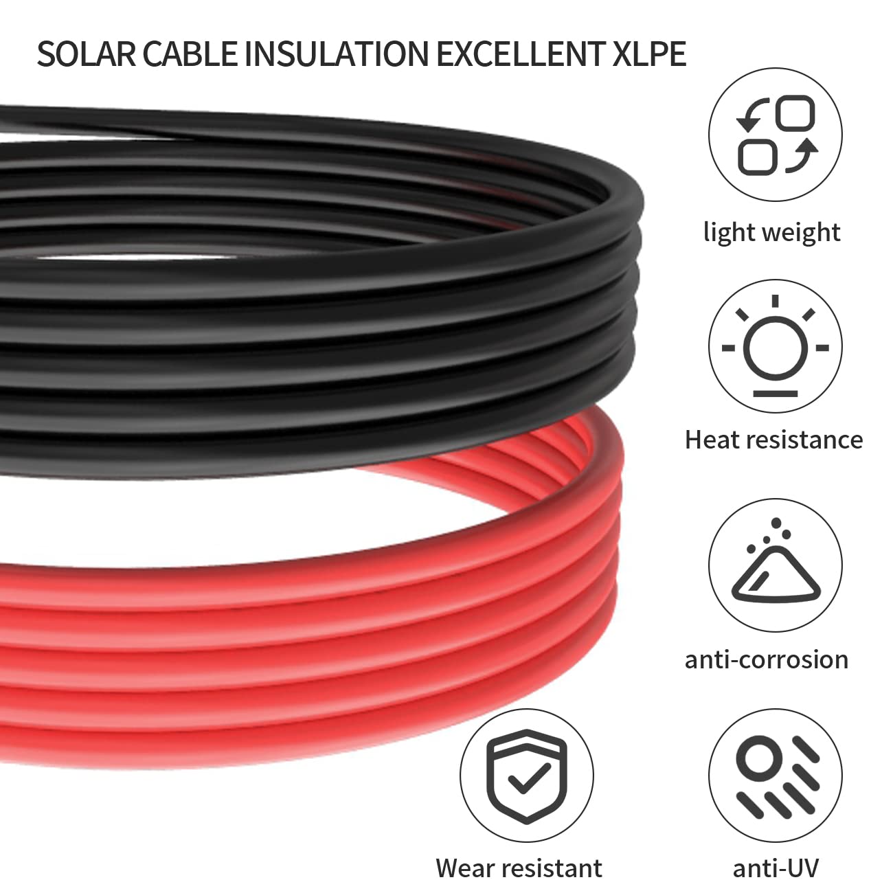 ELFCULB Solar Panel Extension Cable - 1Pair 12AWG 30FT Solar Extension Cable Black ＆ Red, Solar Panel PV Cable Wire with Male/Female Connectors