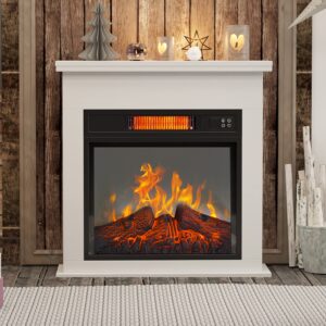 soges Electric Fireplace, White Electric Fireplace with Over-Heat Protection, Fire Place Electrical Heater with Remote Control for Home Office, Living Room, Bedroom