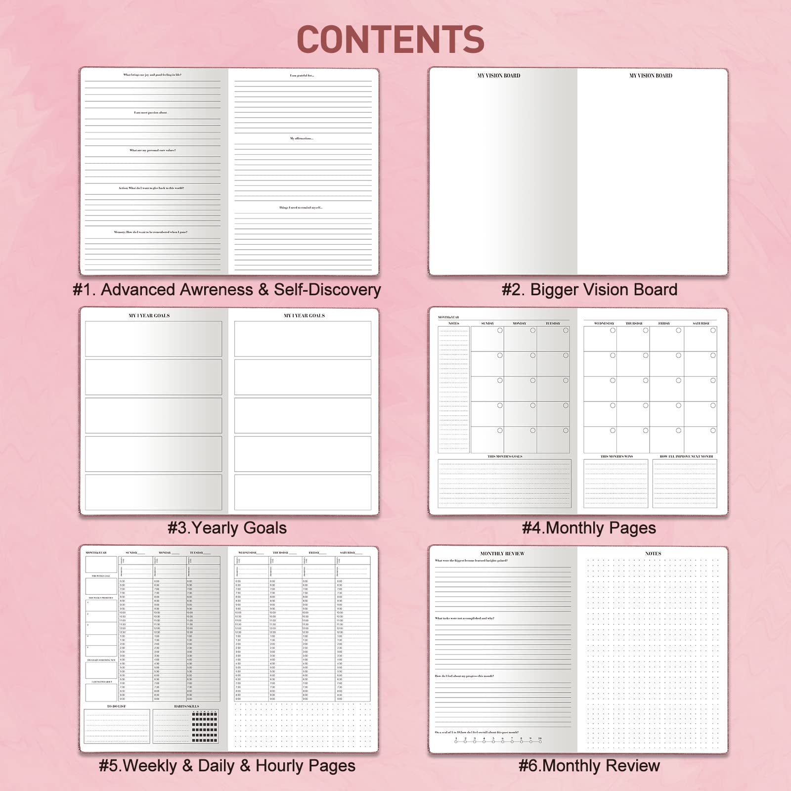 Planner – Undated Weekly & Monthly Life Planner with Time Slots, Appointment Book and Daily Organizer, Lasts 1 Year, A4 Size Hardcover – Rose Gold