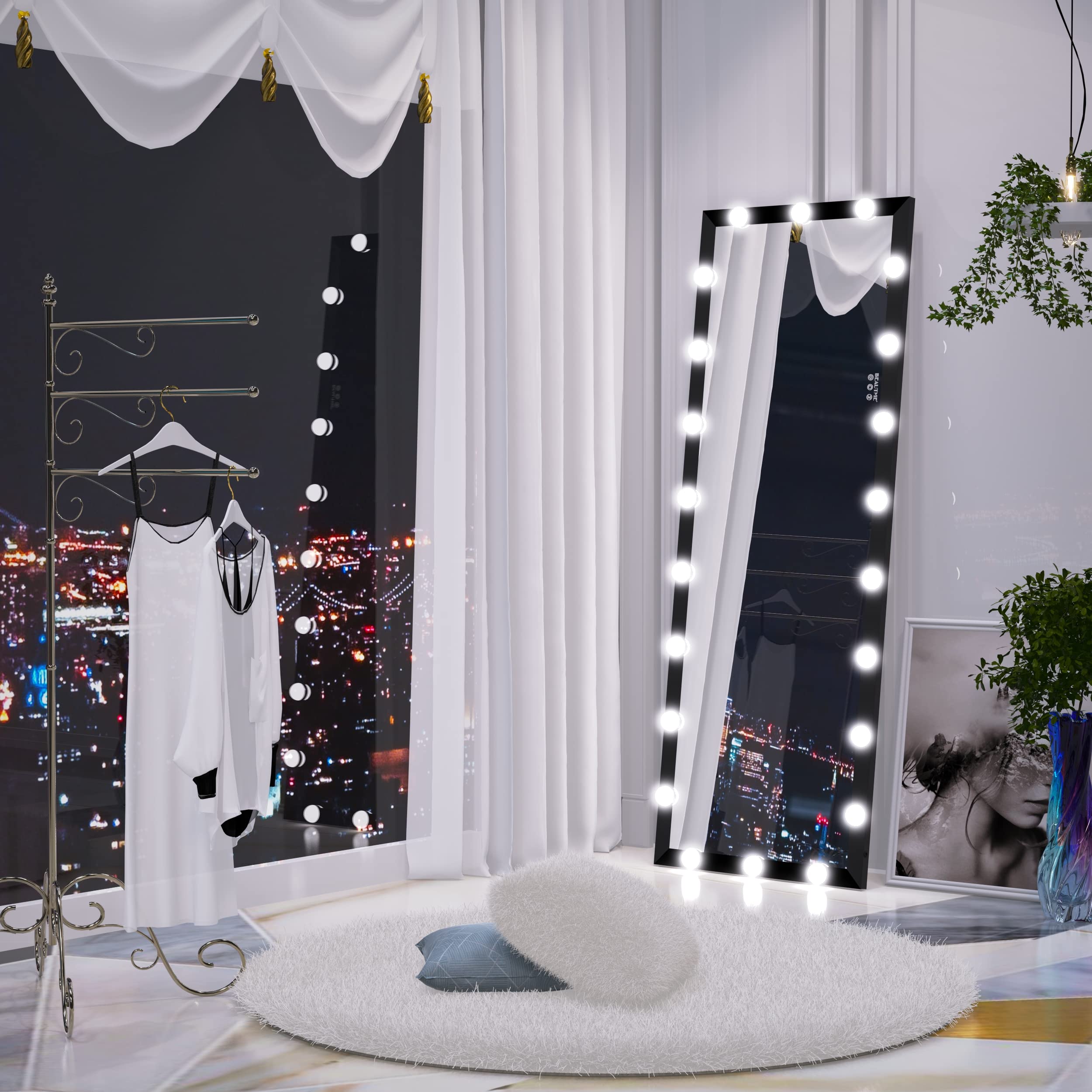 ANYHI Vanity Mirror with Lights, 32 x 24 Inch Black Vanity Mirror with 14 Dimmable Bulbs, Hollywood Makeup Mirror with Lights, Wall Mounted Mirror for Vanity,Adjustable Warm/Natural/White Light