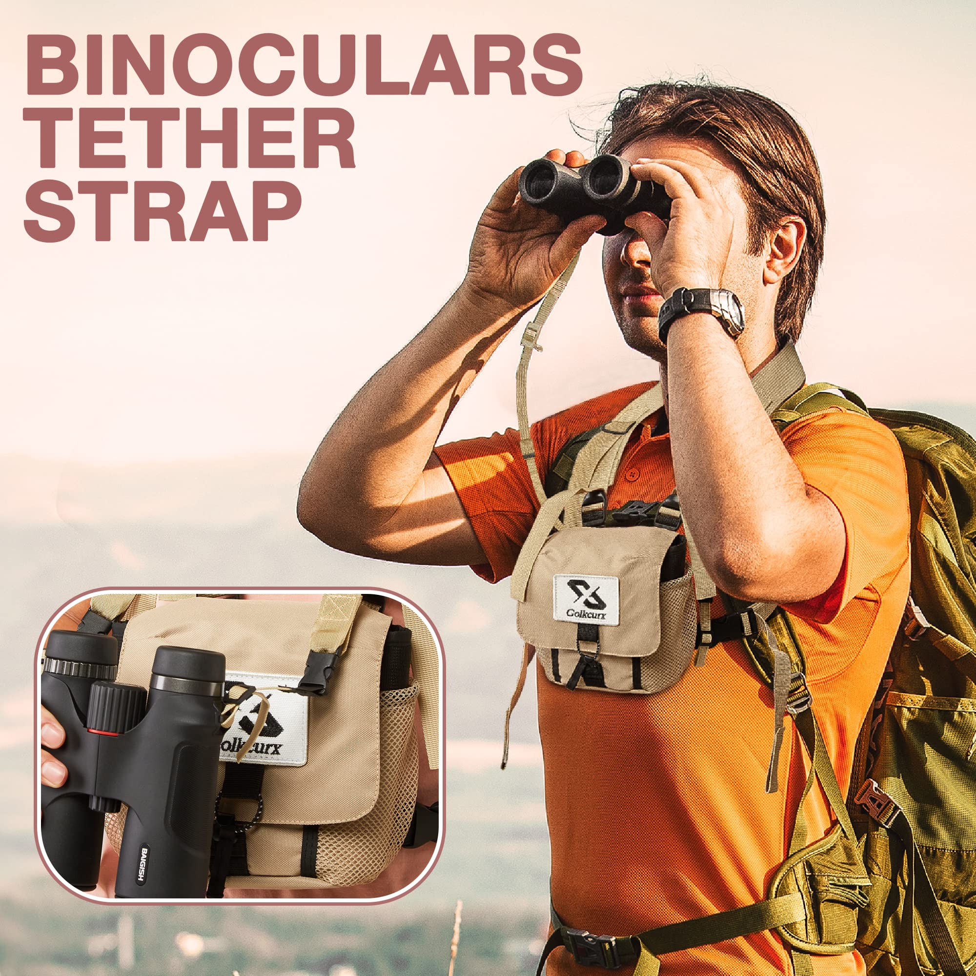 Golkcurx Binocular Harness, Adjustable Bino Harness Chest Pack, Waterproof Binoculars Harness for Hiking, Hunting