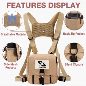 Golkcurx Binocular Harness, Adjustable Bino Harness Chest Pack, Waterproof Binoculars Harness for Hiking, Hunting