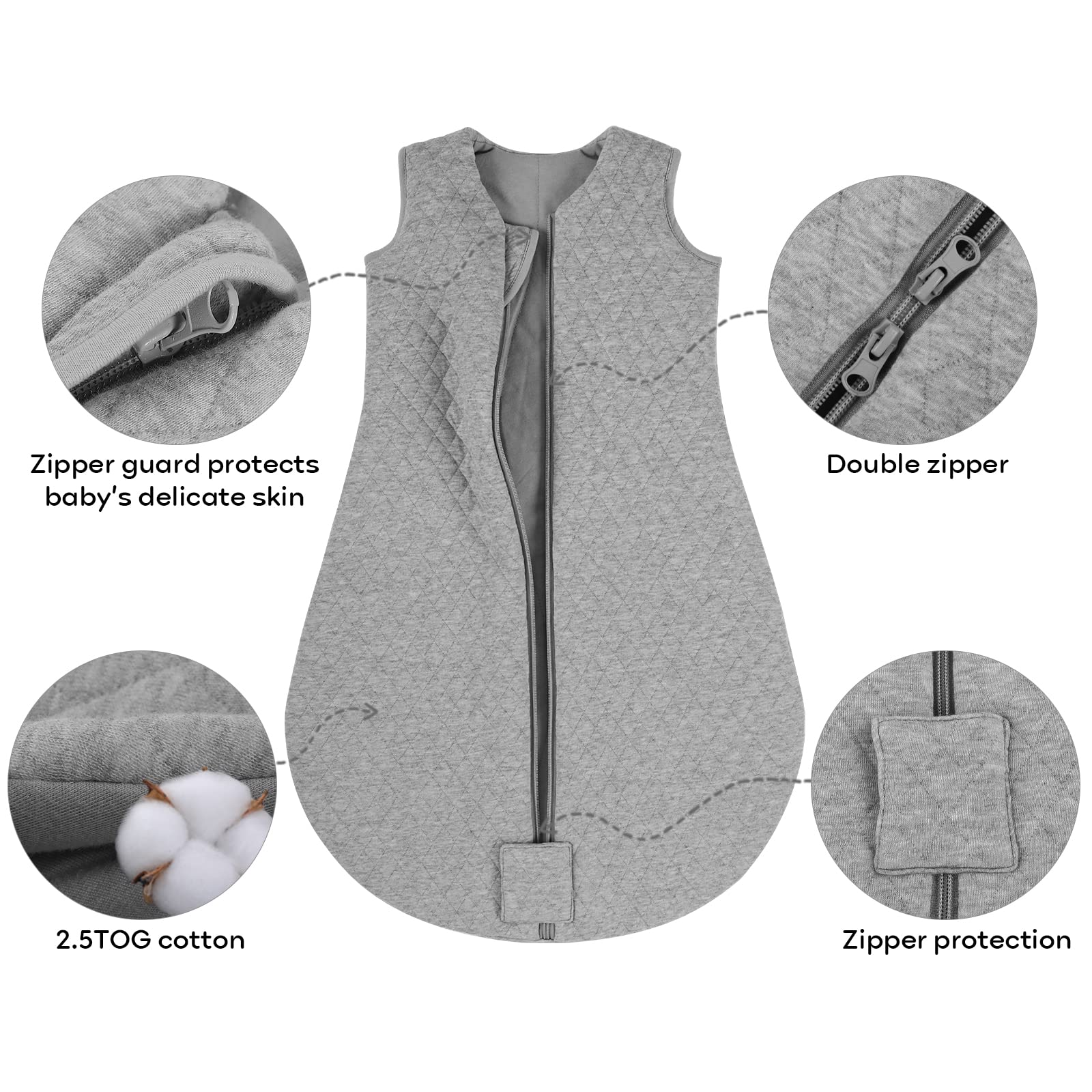 Yoofoss Baby Sleep Sack 12-18 Months TOG 2.5 Winter Wearable Blanket Baby Sleeping Bag for Toddler Sleeping Sack- Super Soft Warm Comfortable, Grey