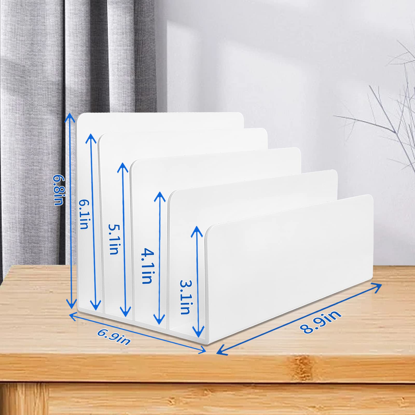 4 Section Acrylic File Organizer for Desk, White Acrylic Desk Organizer and Accessories, Sturdy & Thick Acrylic File Folder Holder Sorter, Office Supplies for Mail Letter Paper Electronic