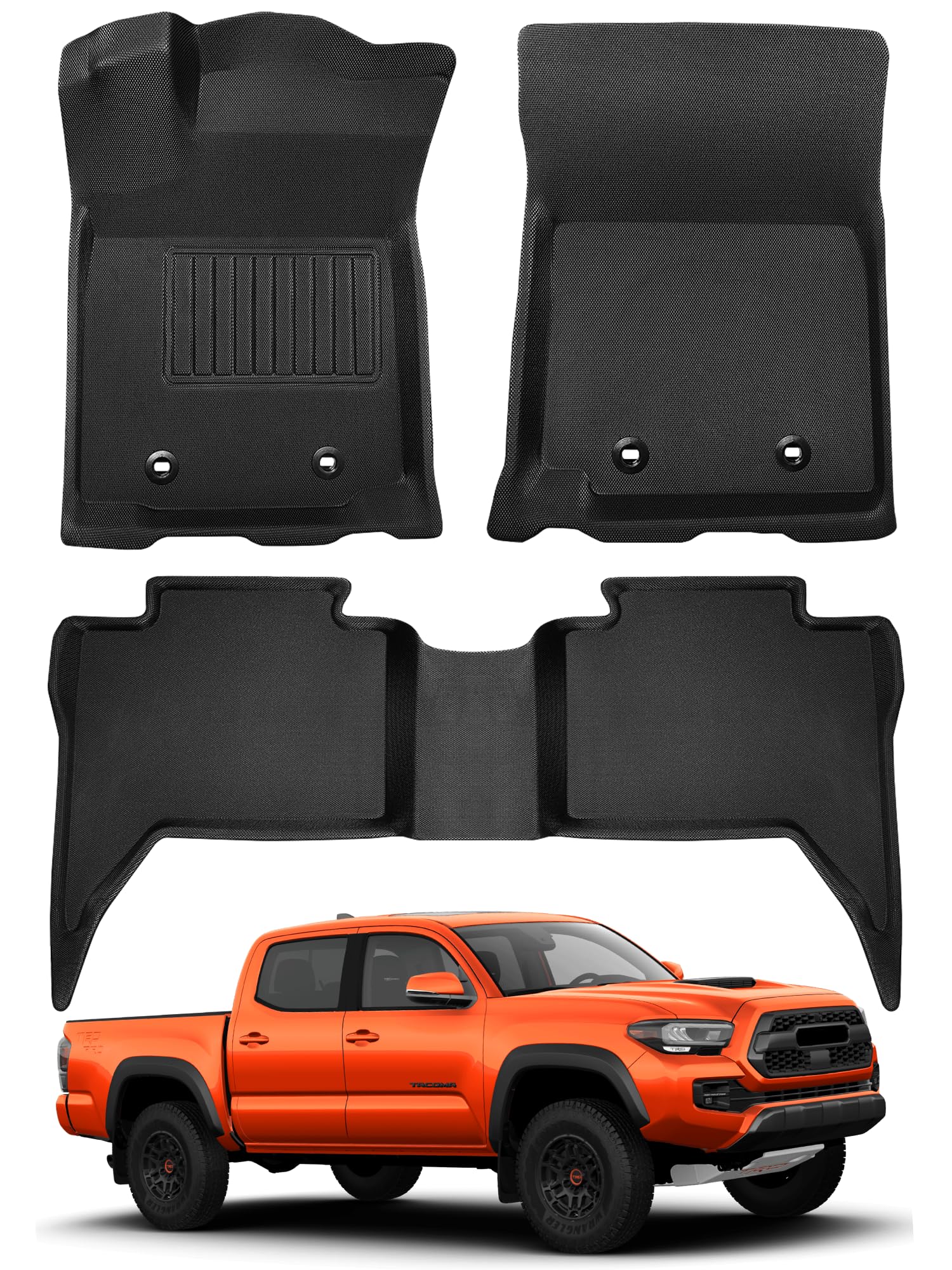 CreeKT for Toyota Tacoma Floor Mats 2023 2022 2021 2020 2019 2018 (Double Cab ONLY), for Toyota Tacoma Accessories 2018-2023 for Tacoma 3rd GenAll Weather Floor Mats Liners