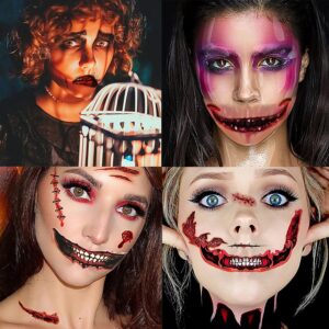 12PCS Halloween Face Tattoos for Adults, 2022 Halloween Prank Makeup Temporary Tattoo, Scary Big Mouth Tattoo Realistic Halloween Face Tattoos for Adult Women and Men