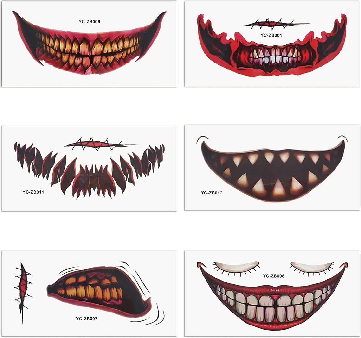 12PCS Halloween Face Tattoos for Adults, 2022 Halloween Prank Makeup Temporary Tattoo, Scary Big Mouth Tattoo Realistic Halloween Face Tattoos for Adult Women and Men