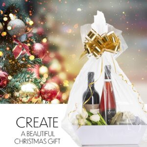 [5 Pk] Large White Baskets for Gifts Empty to Fill, Large Basket Bags, Gold Pull Bows | Wine Gift Basket Kit | DIY for Christmas, Easter, Bridesmaid, Wedding | Gift to Impress- Upper Midland Products